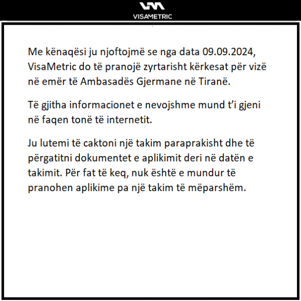 Qendra e aplikimit për vizë VisaMetric